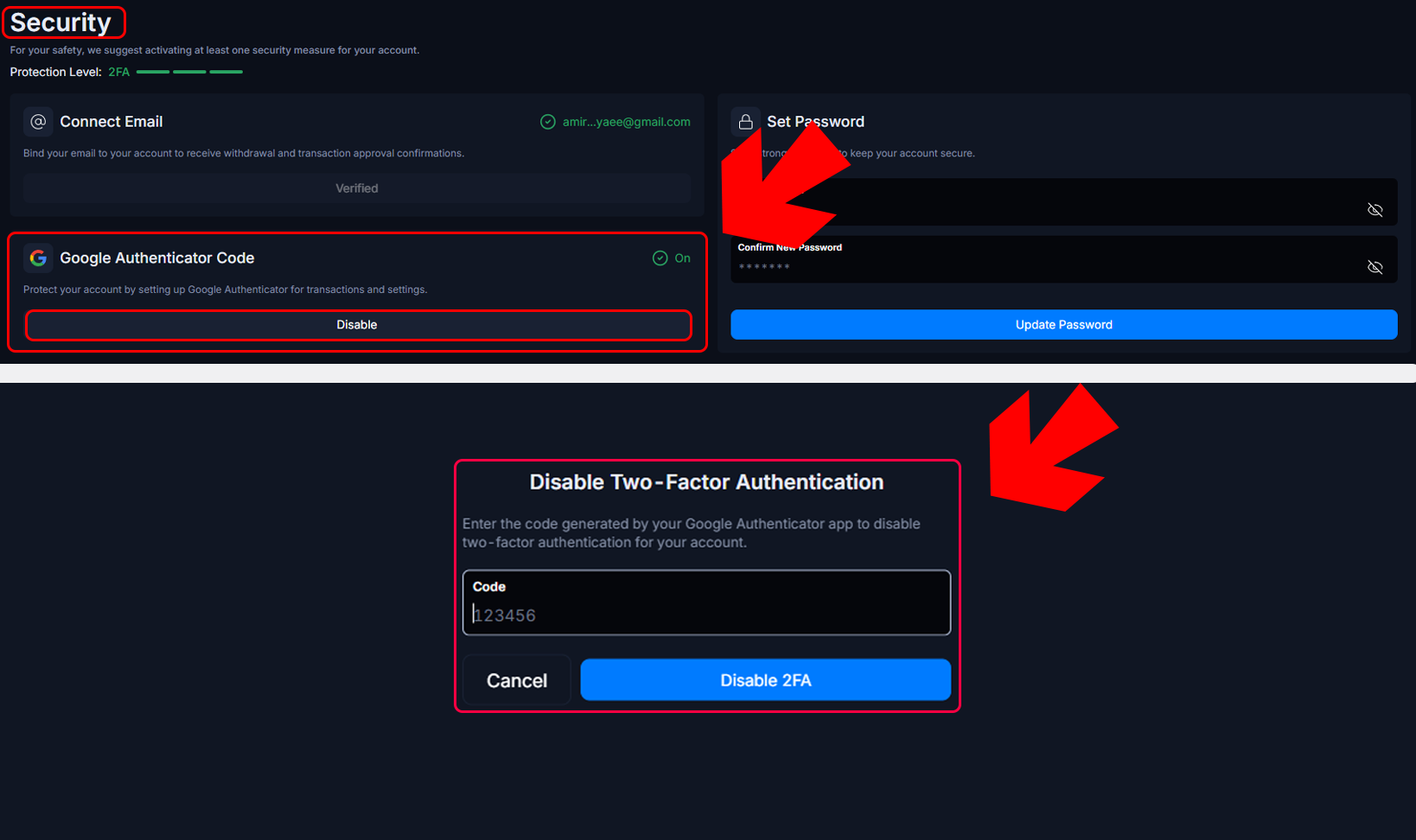How to Enable/disable 2FA ( Google Authenticator )